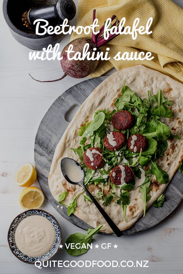 Beetroot falafel with tahini sauce - Quite Good Food